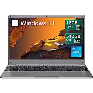 BiTECOOL 15.6" Windows 11 Laptop, Intel Core i3-5005U, 12GB RAM, 512GB SSD, FHD IPS Display, 2.4G/5G WiFi, Bluetooth 5.0, RJ45, Type C, Webcam, Long Battery Life - for Work, Study, and Entertainment