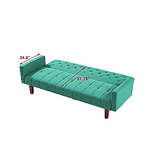 Fiveshow Modern Linen Cushion Convertible Double Folding Living Room Sofa Bed (Eucalyptus Wood Frame)，Apartment Living Room Sofa