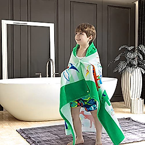 VOOVA & MOVAS Kids Towels with Hood | Soft Cotton (30X50 inches) Beach | Pool | Bath Towels | Summer Beach Essentials | Wrap Bathrobe for Boys Ages 3-10, for Toddler, Dinosaur | Dino