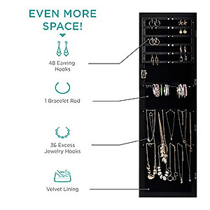 Best Choice Products Standing Mirror Armoire, Lockable Jewelry Storage Organizer Cabinet w/Velvet Interior, 3 Angle Adjustments - Black