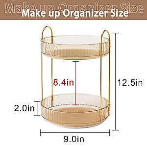 GTI 360° Rotating Makeup Organizer, 2 Tier Bathroom Counter Organizer,Large Capacity Perfume Cosmetics Skincare Vanity Organizers, Dresser Spinning Countertop Organizer and Storage for Women (Gold)