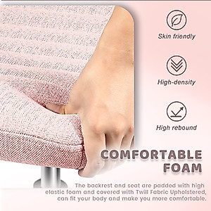 LEMBERI Fabric Padded Desk Chair No Wheels, Armless Wide Swivel Home Office Desk Chair,120° Rocking Mid Back Ergonomic Computer Task Vanity Chair for Office, Home, Make Up,Small Space (Pink)