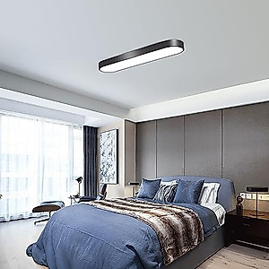 Becailyer Dimmable LED Ceiling Light, Modern Linear Black Flush Mount Ceiling Light, Metal Ceiling Chandelier Lighting Fixture for Living Room Bedroom Dining Room Office Hallway Aisle (60W/23.6in L)