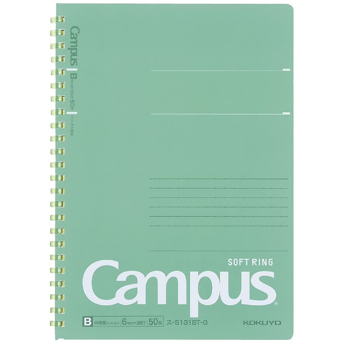 KOKUYO Spiral Lined Notebook, 8.3'' x 5.8'' Pastel Journal A5 Campus Soft Ring Notebooks with Dot 6 mm Ruled, 50 Sheets, Green 1 Subject Notebook, Note Taking for School. Japan Import (SU-S131BT-G)