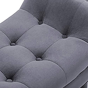 Alunaune Tufted Ottoman Bench Upholstered Entryway Bench Modern Fabric Footstool for Hallway with Wooden Legs-Dark Gray