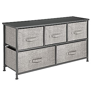 mDesign 21.65" High Steel Frame/Wood Top Storage Dresser Furniture Unit with 5 Removable Fabric Drawers - Wide Bureau Organizer for Bedroom, Living Room, Closet - Lido Collection, Black/Graphite Gray