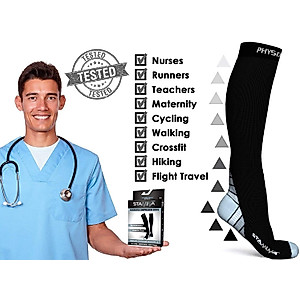 Physix Gear Compression Socks - Best Men & Womens Compression Socks for Circulation, Running, Nurses, Athletic Use Sock Compression, Blood Pressure Socks, Calcetines de Compresion, Black/Grey, S/M