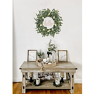 Eucalyptus Wreath for Front Door Outside,Green Wreaths Greenery Porch Decor for St Patricks Day,Winter,Spring,Summer,Christmas,All Season,Year Round,Holiday(with Sign&Hanger, Assembly Needed)