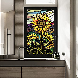 CREATIVE HOBBIES Window Privacy Film Sunflower Window Clings Stained Glass Window Film 78.7" x 17.3" Frosted Glass Window Decor Bathroom Window Coverings Static Cling Non-Adhesive