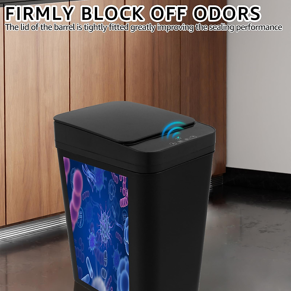 XYDHQS Bathroom Smart Touchless Trash Can, Touchless Garbage Can with Lid, Infrared Motion Sensor Kitchen Garbage Can, Touchless Garbage Can for Home Office Kitchen Bathroom (Black)