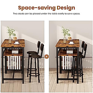 Recaceik Bar Dining Table Set, Modern Bar Table and Stools for 2, Kitchen Counter Height Dining Table Set with 4 Storage Shelves, PU Upholstered Stools Breakfast Nook Set Pub Table with Backrest