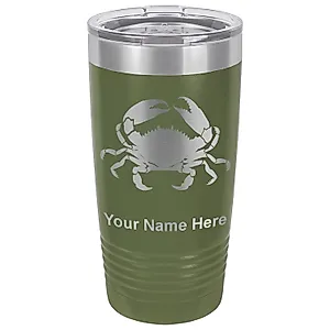 LaserGram 20oz Vacuum Insulated Tumbler Mug, Crab, Personalized Engraving Included (Camo Green)