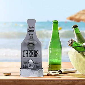 Luxshiny Bottle Opener Wall Mounted Wall Mounted Bottle Opener with Lid Catcher Beverage Beer Soda Caps Remover Farmhouse Wall Decoration for Bars Kev Hotels Homes Grey Retro Decor