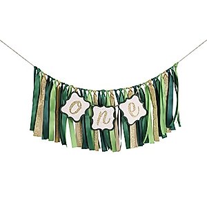 Wild One Birthday High Chair Banner - Boy Girl Jungle Theme Cake Smash Photo Shoot Backdrop - 1st Birthday Decor (WILD ONE GREEN)