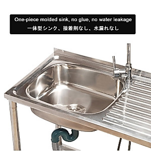 FreeStanding Stainless Steel Utility Sink for Laundry Room Garden Backyard Patio Outdoor Kitchen Sink with Bracket Simple Portable Hand Washing Station Fish Cleaning Table with Sink