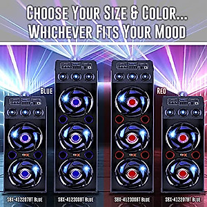 QFX SBX-412300BT TWS Bluetooth Triple 12” Woofer Triple 1” Tweeter Recording High-Performance PA Cabinet Speaker with 10-Band Graphic EQ, 2 Microphone Inputs, Guitar Input, and AUX Input, Blue