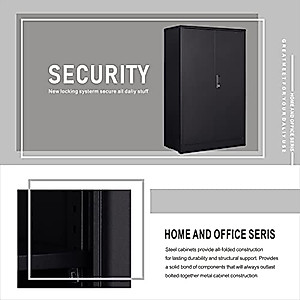 LUCYPAL Metal Storage Cabinet with 2 Adjustable Shelves,Locking Steel Cabinets with Doors,Office Storage Cabinet for Home Office,Garage,Black