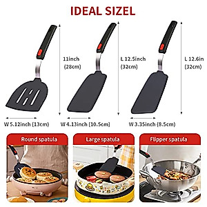Hvanam Silicone Spatula Turner Set Large And Thin Flipper Spatulas Heat Resistant 600 ° F Slotted Flexible Turner Cooking Utensils For Nonstick Cookware Egg,Pancake,Fish,Omelette,Hamburger (3 Pack)