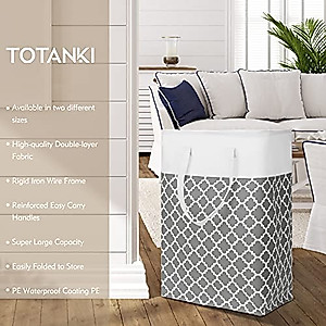 TOTANKI 2-Pack Laundry Basket, 80L Large Laundry Hamper with Long Reinforced Handles, Freestanding Waterproof Storage Basket, Collapsible Clothes Hamper for Bedroom, Bathroom, Dorm (Grey)
