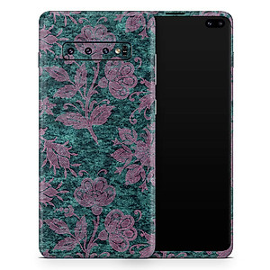 DesignSkinz Turquoise and Burgundy Floral Velvet v2 Protective Vinyl Decal Wrap Skin Cover Compatible with The Samsung Galaxy S20 (Screen Trim & Back Glass Skin)