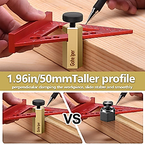 Brass Framing Square Stops, Stair Gauge set for Framing Square, Tall Heavy Duty Brass, Lengthen Hexagonal Brass body, Enlarge Knob for Carpentry Squares Stair and Rafter, Circular Saw