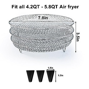 Upgrade Air Fryer Rack, Three Stackable Dehydrator Racks for Gowise Phillips USA Cozyna Ninja Airfryer,Stainless Steel Round Air Fryer Rack Fit all 4.2QT - 5.8QT Air fryer,Oven,Press Cooker (Round)