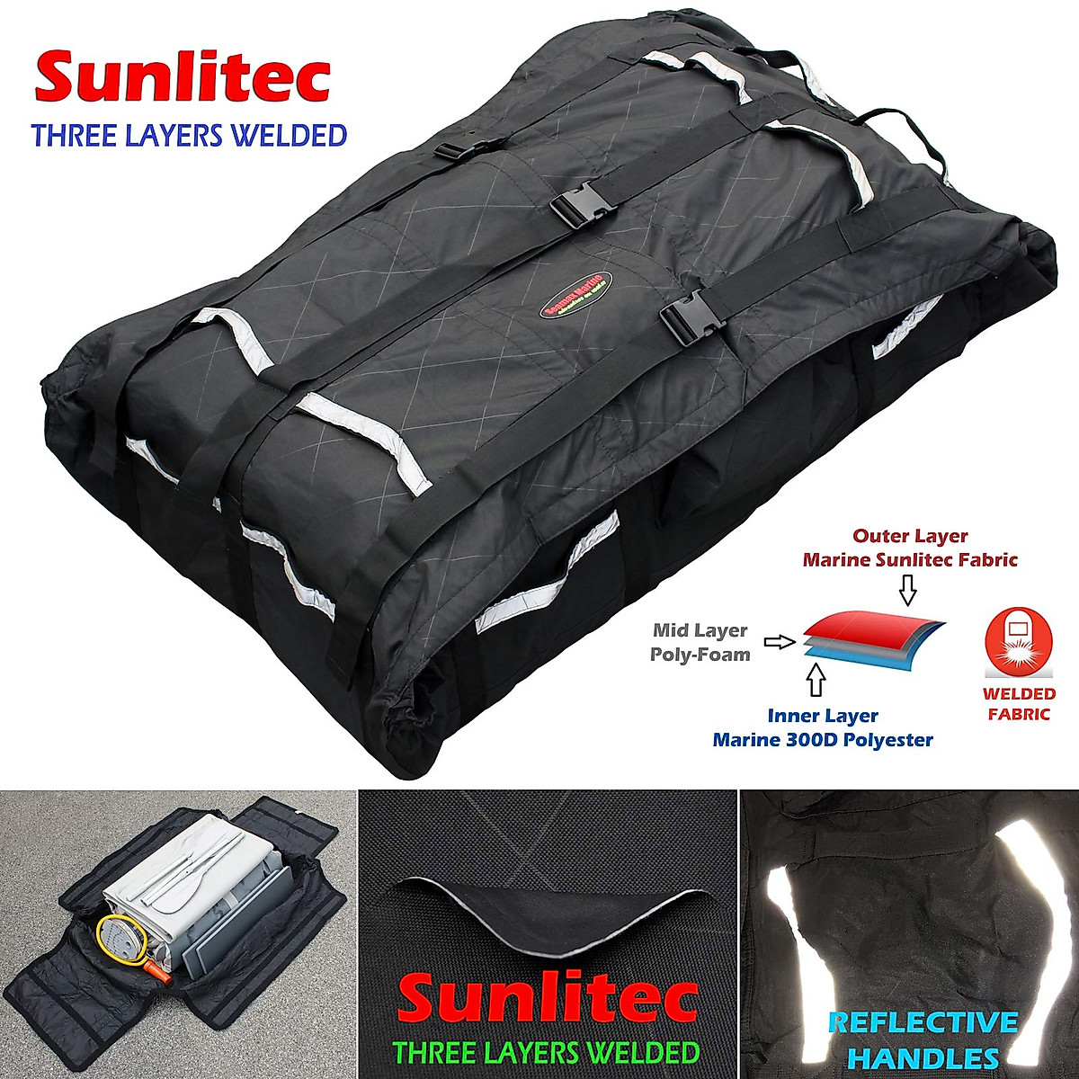 Seamax Foldable Inflatable Boat (Hull) Storage and Carrying Bag, with Sunlitec Fabric, Reflective Handles