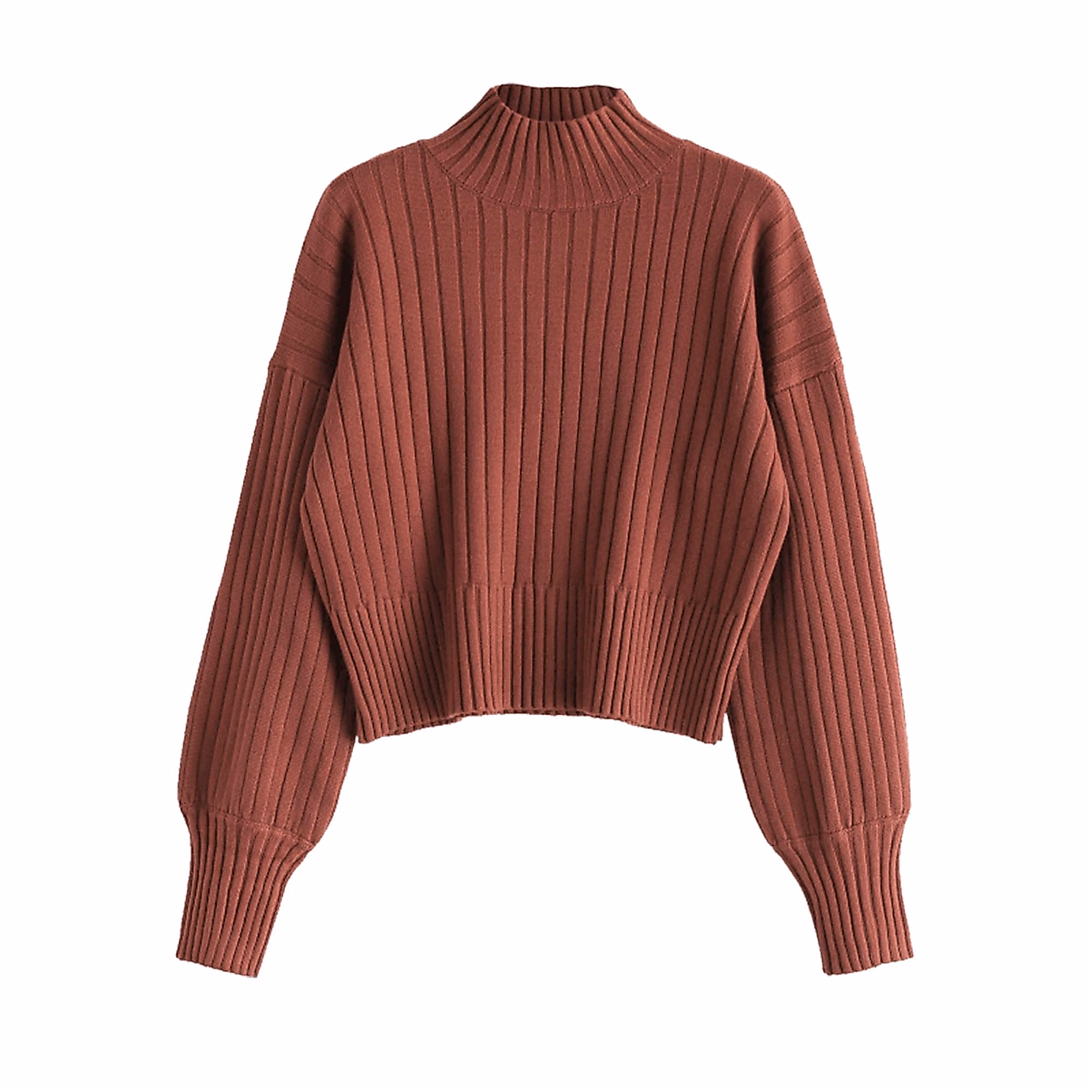 ZAFUL Women's Mock Neck Sweater Drop Shoulder Knit Ribbed Hem Crop Pullover