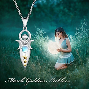CVRAVO Triple Moon Goddess Necklace Sterling Silver Moonstone Moon Pendant Necklace Pagan Wiccan Magic Amulet Jewelry Gifts For Women