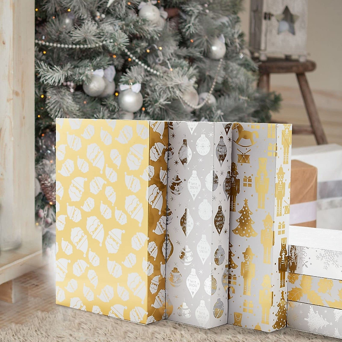 UNIQOOO 12Pcs Embossed Rose Gold Bridesmaid Proposal Boxes with lid, M 9.5x6.5x4 Inch, Foldable Holiday Gift Wrap Box for Lightweight Gifts, Christmas, Bridal Shower Wedding Gift Packaging