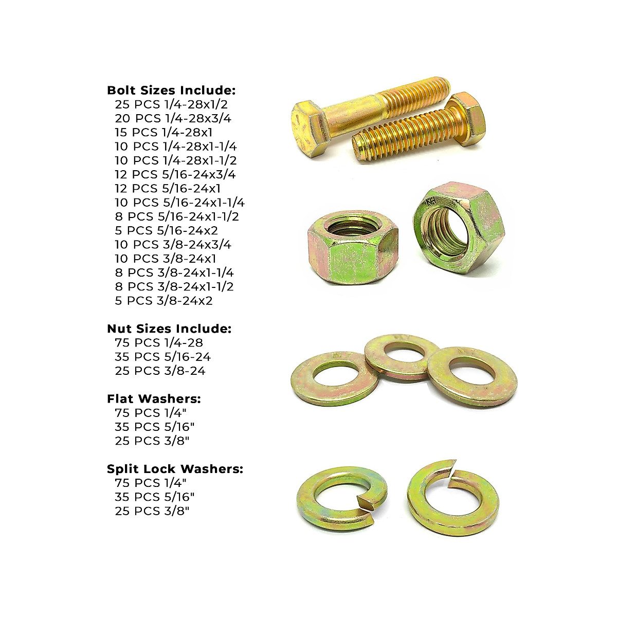 Grade 8 FINE Thread Hex Cap Bolts Screws, Nylon Nylok Lock Nuts, Washers, Lock Washers Assortment Kit - 574 Pieces!