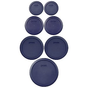 Pyrex 7202-PC, 7200-PC, 7201-PC, 7402-PC Dark Blue 7pc Plastic Storage Lid Set, Made in USA