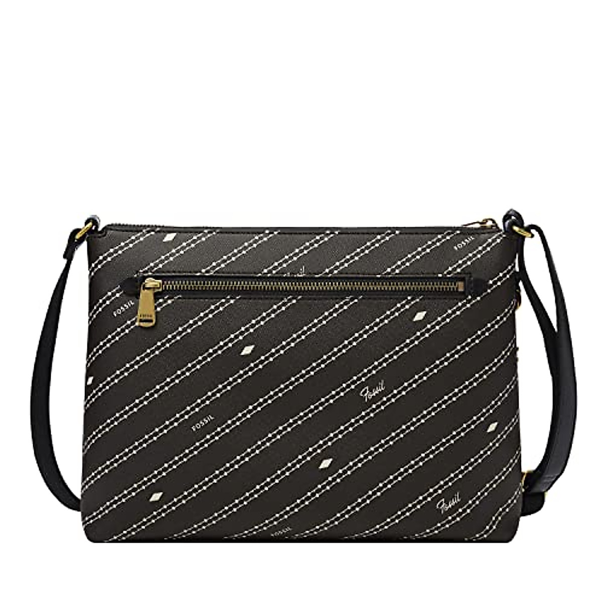Fossil Women's Kinley Faux Leather Large Crossbody Purse Handbag, Black Signature Print (Model: ZB1643104)