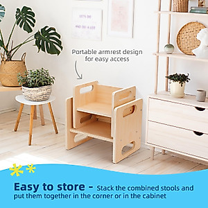 OOOK Montessori Weaning Table and Chair Set,Kids Activity Table and Chair Set with Fence for Read, Play Toys, Snack Time,Step Stool,1-3 Year Old Kids Montessori Furniture