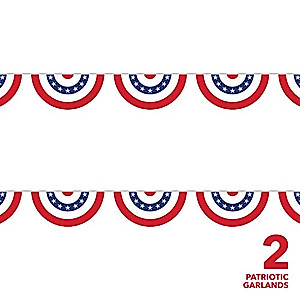 Patriotic Garland Decorations (2 Pack) - American Flag Bunting Banner for 4th of July Party, Veterans Day, Labor Day Holiday and More