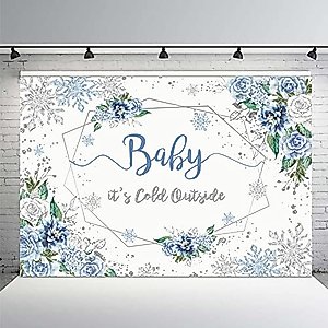 MEHOFOND Baby It's Cold Outside Backdrop Snowflake Boy Baby Shower Party Decorations Winter Wonderland Photography Background Snowfall Banner Ice Blue White Floral Studio Props 7x5ft