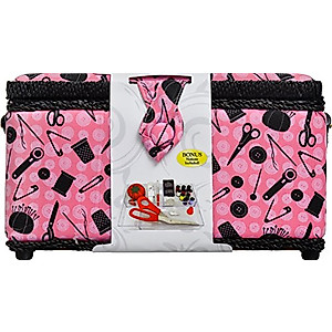 SINGER 07276 Sewing Basket with Sewing Kit Accessories, Pink & Black