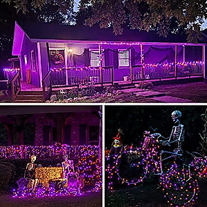 Purple and Orange Halloween Lights Solar String Lights Outdoor, 2 Pack 80FT 200LED Solar Twinkle Lights Outside Waterproof, Copper Wire 8 Modes Solar Halloween Lights for Halloween Decoration Outdoor