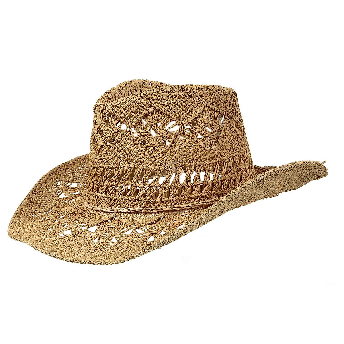 EOZY Men & Women's Summer Cowboy Cowgirl Straw Hat Hollow Out Woven Roll Up Wide Brim Hat/Camel