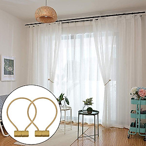 Magnetic Curtain Tiebacks, Strong Magnetic Window Curtain Tiebacks Clips Decorative Rope Holdbacks Drapery Curtain Tie Backs Weave Holder for Window Draperies Hold Curtains Drape Ties Backs (2, Gold)
