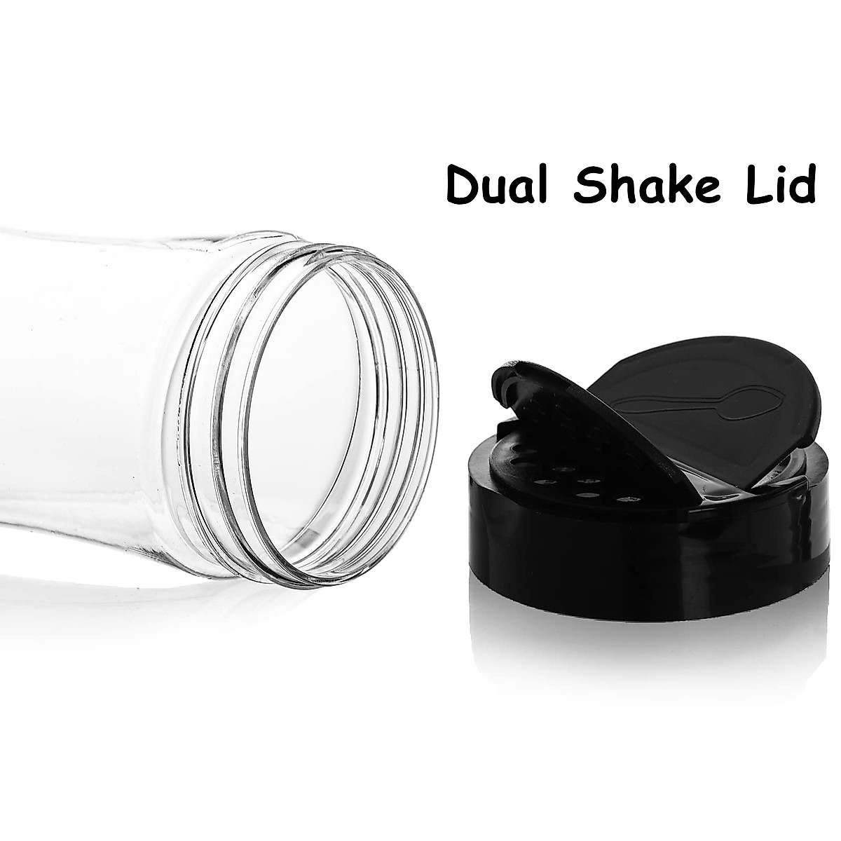 Lyellfe 16 Pack Plastic Spice Jar with Shaker Lid, 12 Oz Empty Seasoning Shaker Bottle, Flap Cap with Pour and Sifter Spice Shaker, Durable Refillable for Spice Top Rack, Herbs, Powder, Glitter