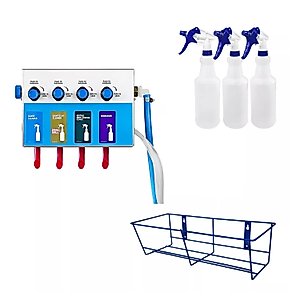 4-Products Spray Bottle, Chemical Proportioner with Wall Rack, Cleaning Chemical Dilution Dispensing Proportioner for Application in Hotel, School, Store, Restaurant, Hospital, 8134-4B-9002