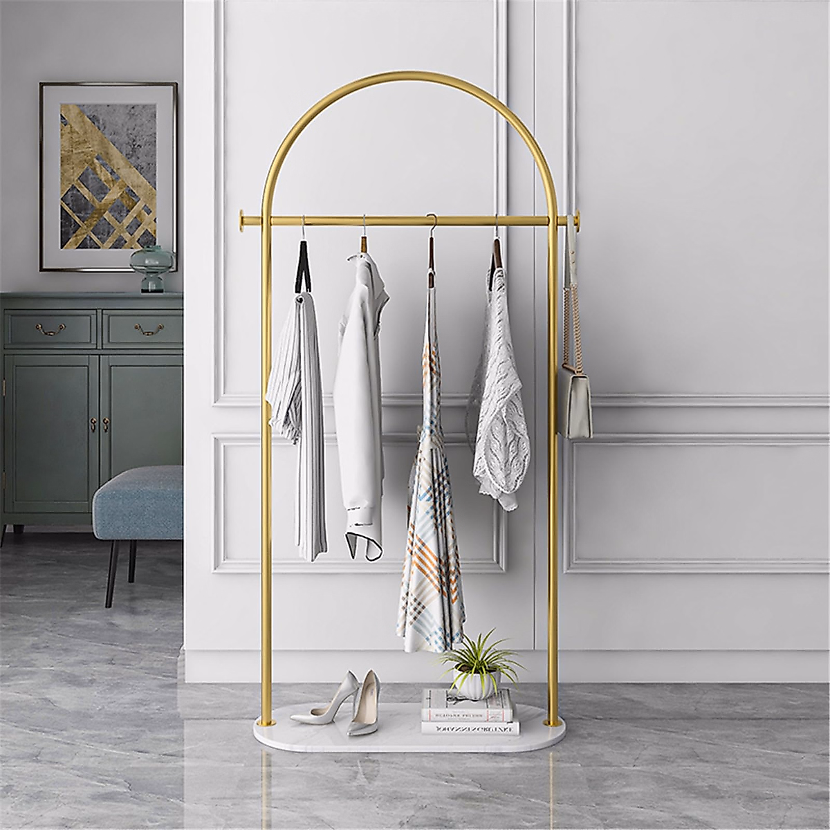 Modern Clothes Rail，Clothing Garment RacksClothes Rack with Iron Brackets and Marble Base, Tall Clothing Racks for Bedroom(Size:50 * 33 * 170CM,Color:D)