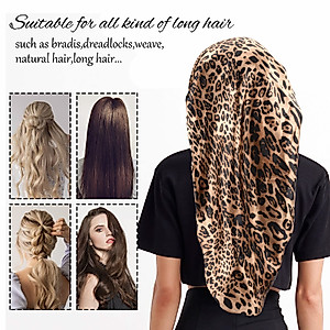 Satin Silky Braids Bonnet 2 Pack Breathable Soft and Elastic Black Leopard Long Hair Cap, Large For Women