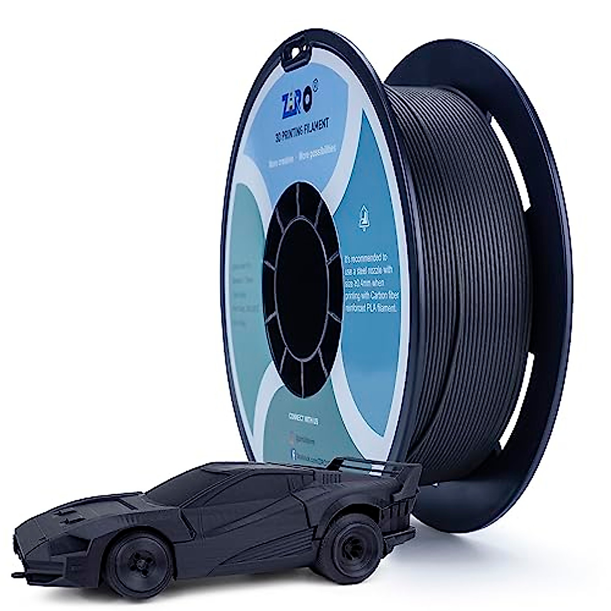 ZIRO Carbon Fiber PLA Filament 1.75mm,3D Printer Filament Carbon Fiber PLA 1.75mm 0.8KG Spool - Black