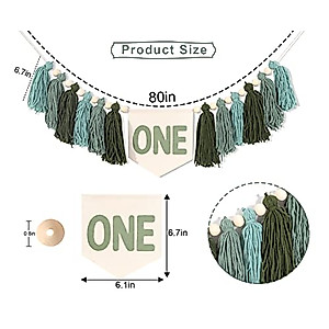 Greenery 1st Birthday High Chair Banner,Nature 1st Birthday Highchair Banner , One Birthday High Chair Banner , Tassel Bunting , Wooden Tassel Garland (Greenery 1st Birthday Banner Green)