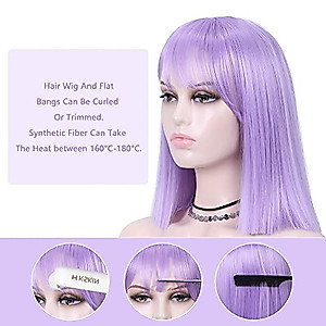 WIGER Purple Bob Wigs Straight Purple Wig with Hair Bangs Short Bob Wigs Shoulder Length Bob Wig Synthetic Hair for Women Cosplay Wig