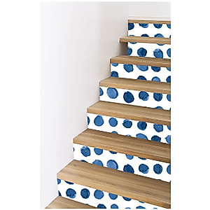 HAOKHOME Boho Peel and Stick Wallpaper Watercolor Brush Strokes Dots Removable Indigo Blue/White Vinyl Self Adhesive Contactpaper 17.7in x 9.8ft