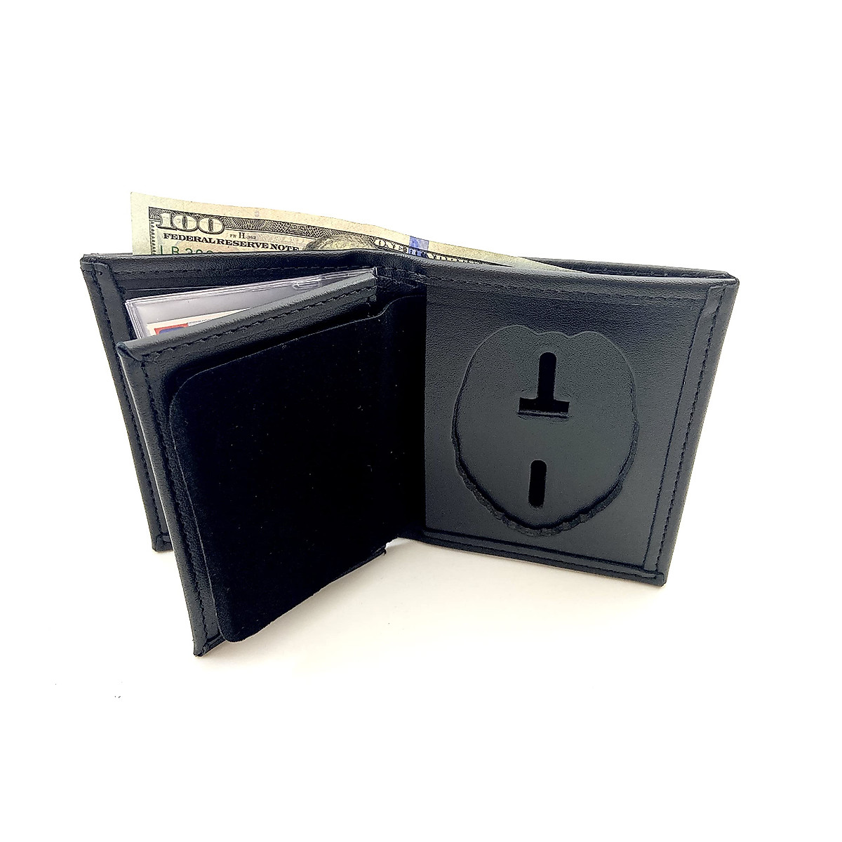 Perfect Fit Shield Wallets Eagle Top Badge Wallet Police Shield Security Fits for Blackington 296 Security Style Badge Bi-Fold Hidden Badge Wallet Leather Black (Cutout PF209)
