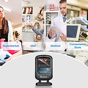 Eyoyo 2D Hands-Free Barcode Scanner, Omnidirectional USB Wired Desktop Barcode Reader 1D 2D PDF417 Data Matrix Bar Code Reader with Automatically Scanning for Retail Store Supermarket Mall Business